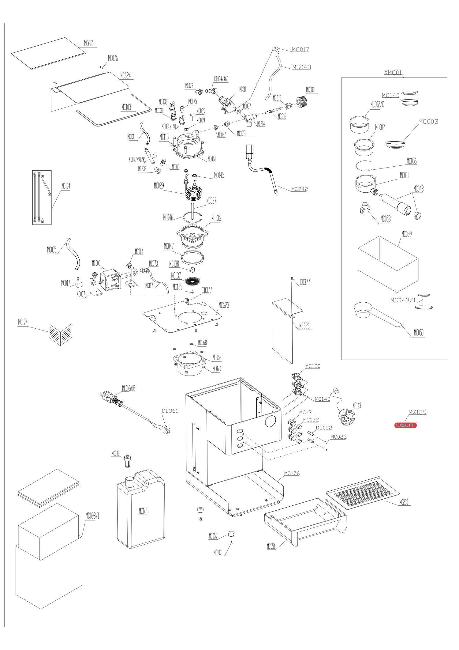 Exploded Views Lelit Exploded Views PL41EMAUS Exploded View - Complete